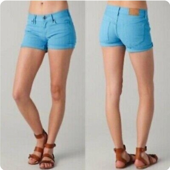 Madewell | Shorts | Madewell Cyan Blue Frayed Denim Shorts Size 27 ...